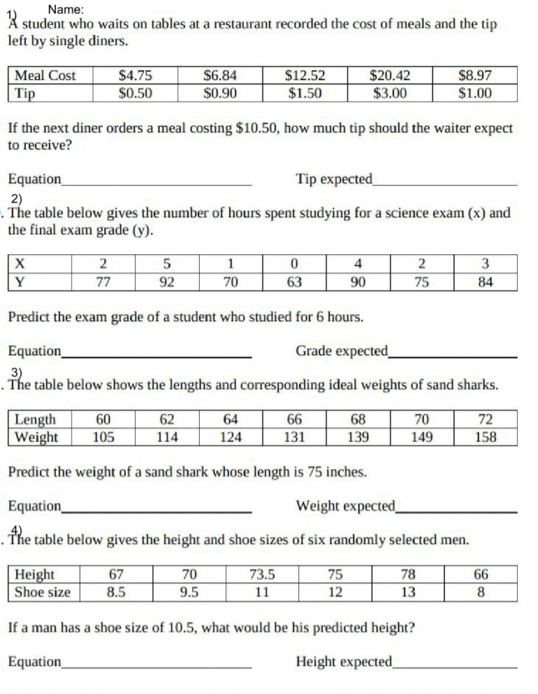 Linear Regression Worksheet Free Download Qstion Co ... Linear Regression Worksheet Free Download Qstion Co ...